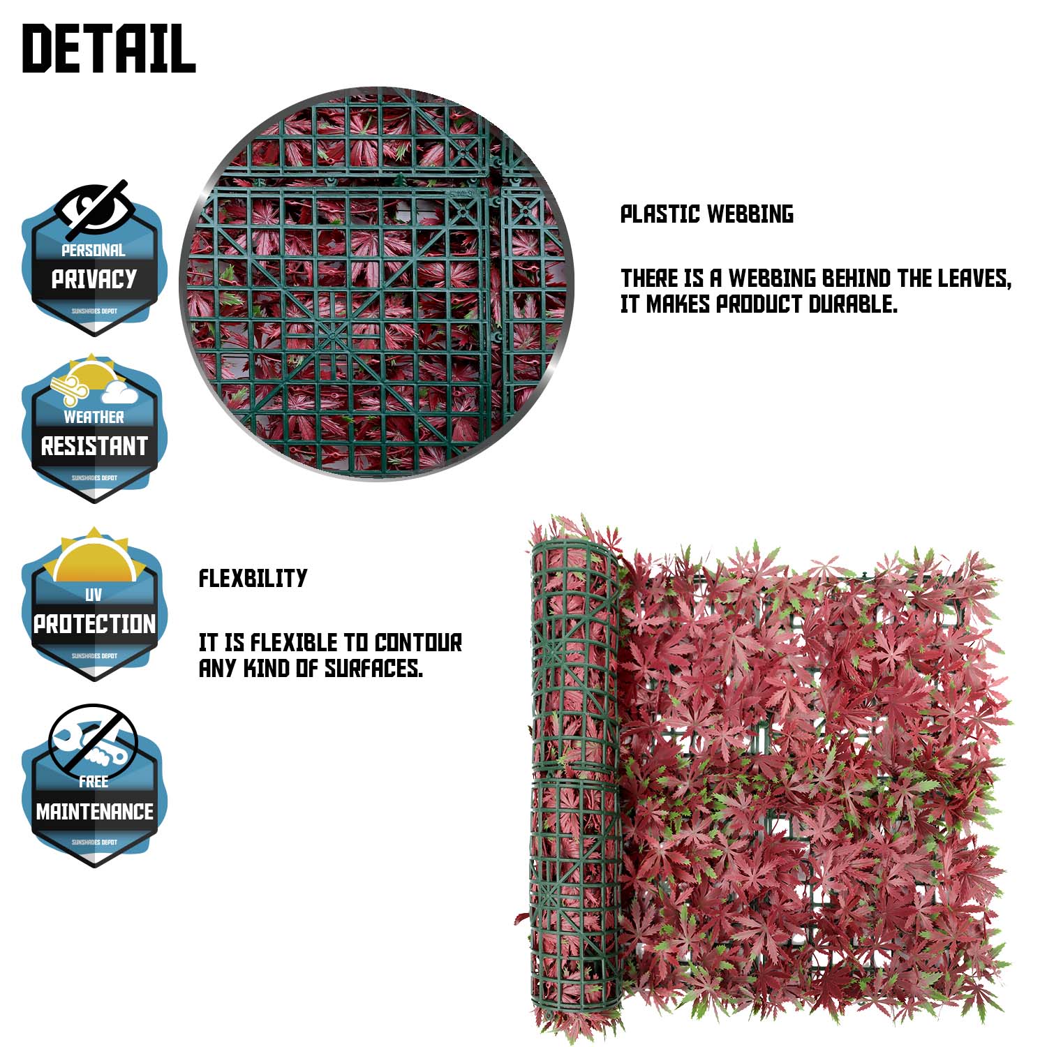 20"x 20" Artificial Faux Leaf Red Maple Fence Screen Greenery Wall ...