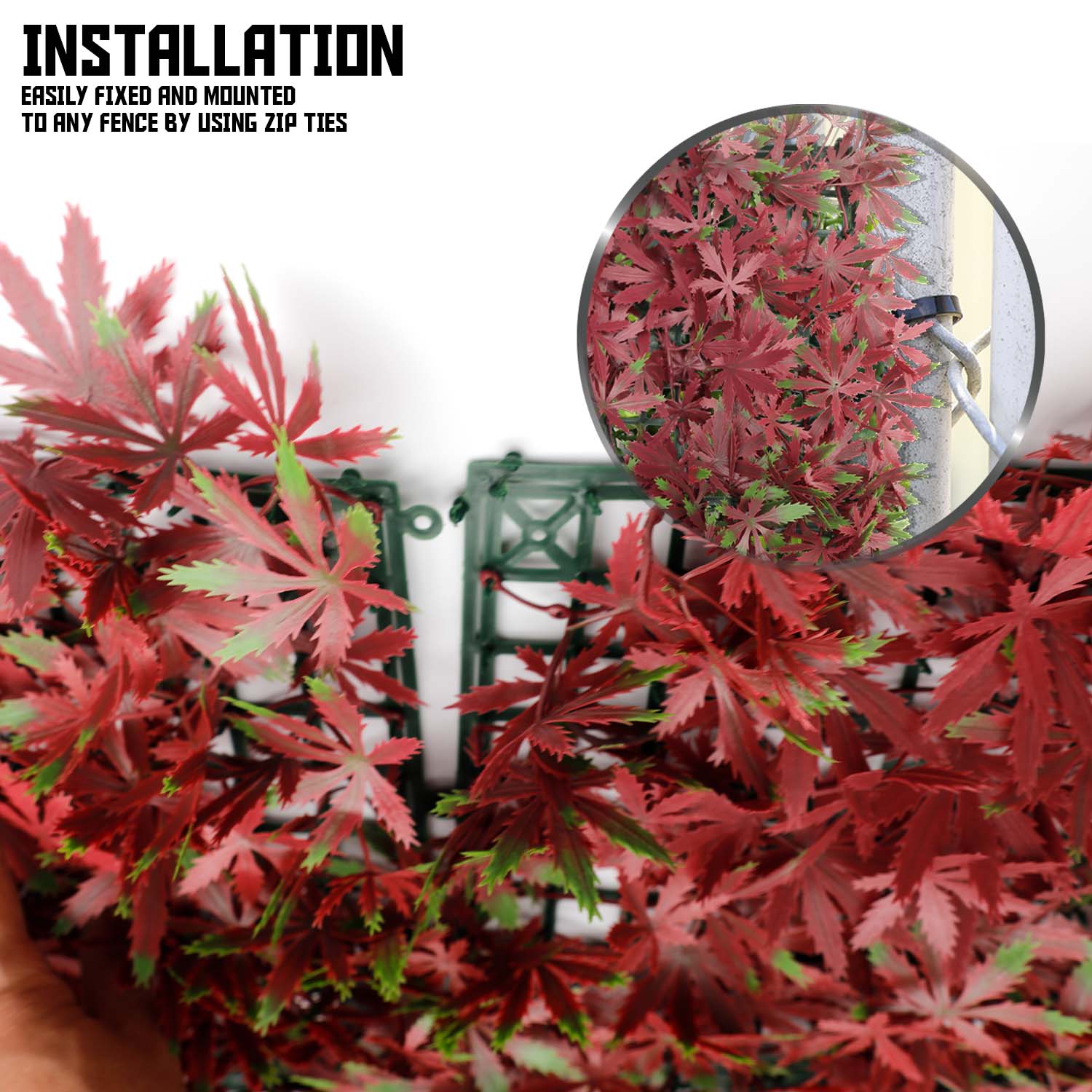 20"x 20" Artificial Faux Leaf Red Maple Fence Screen Greenery Wall ...