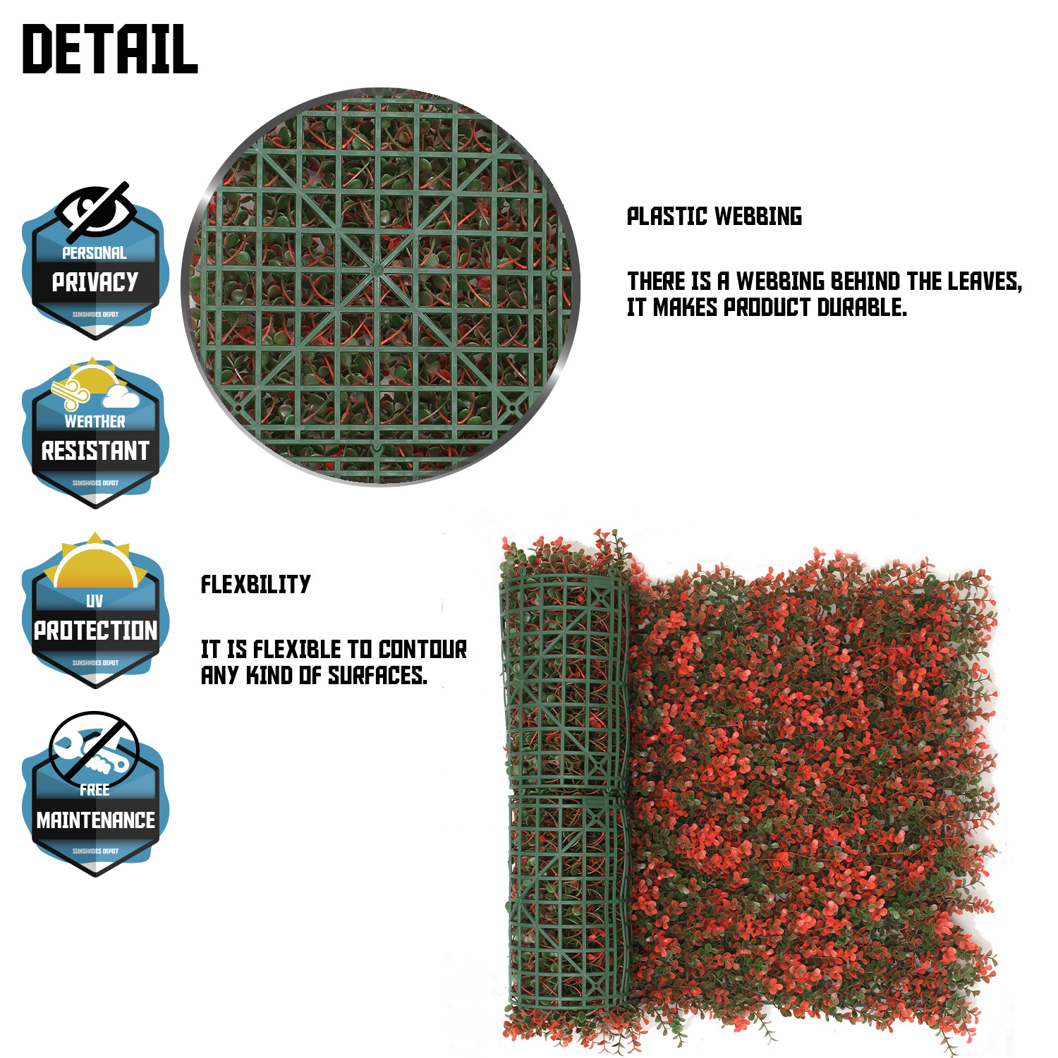 20"x20" Artificial Faux Leaf Red Buxus Greenery Fence Screen Wall Decor ...