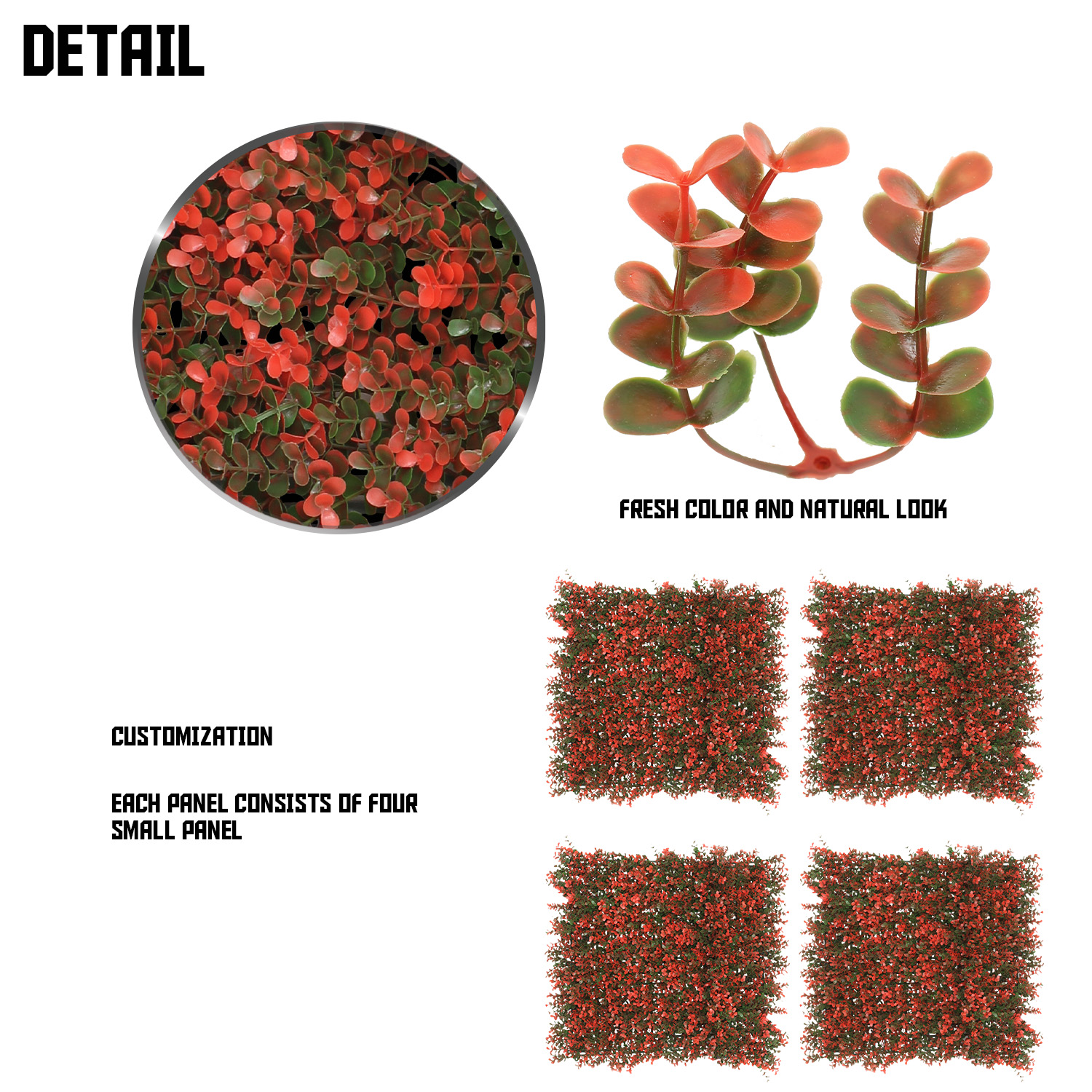 20"x20" Artificial Faux Leaf Red Buxus Greenery Fence Screen Wall Decor ...