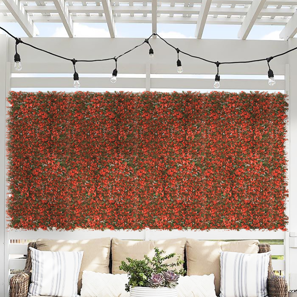 20"x20" Artificial Faux Leaf Red Buxus Greenery Fence Screen Wall Decor ...