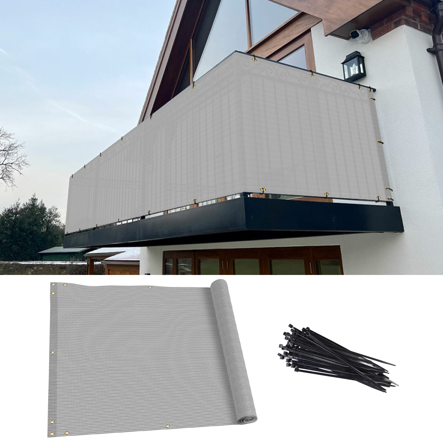 30in Tall Balcony Fence Privacy Screen for Balcony Railing Fabric Shade ...