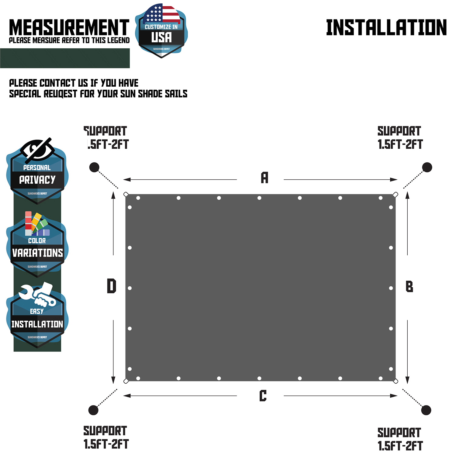 13-24ft Sun Shade Sail Straight Edge Canopy Awning Cover Patio Garden ...